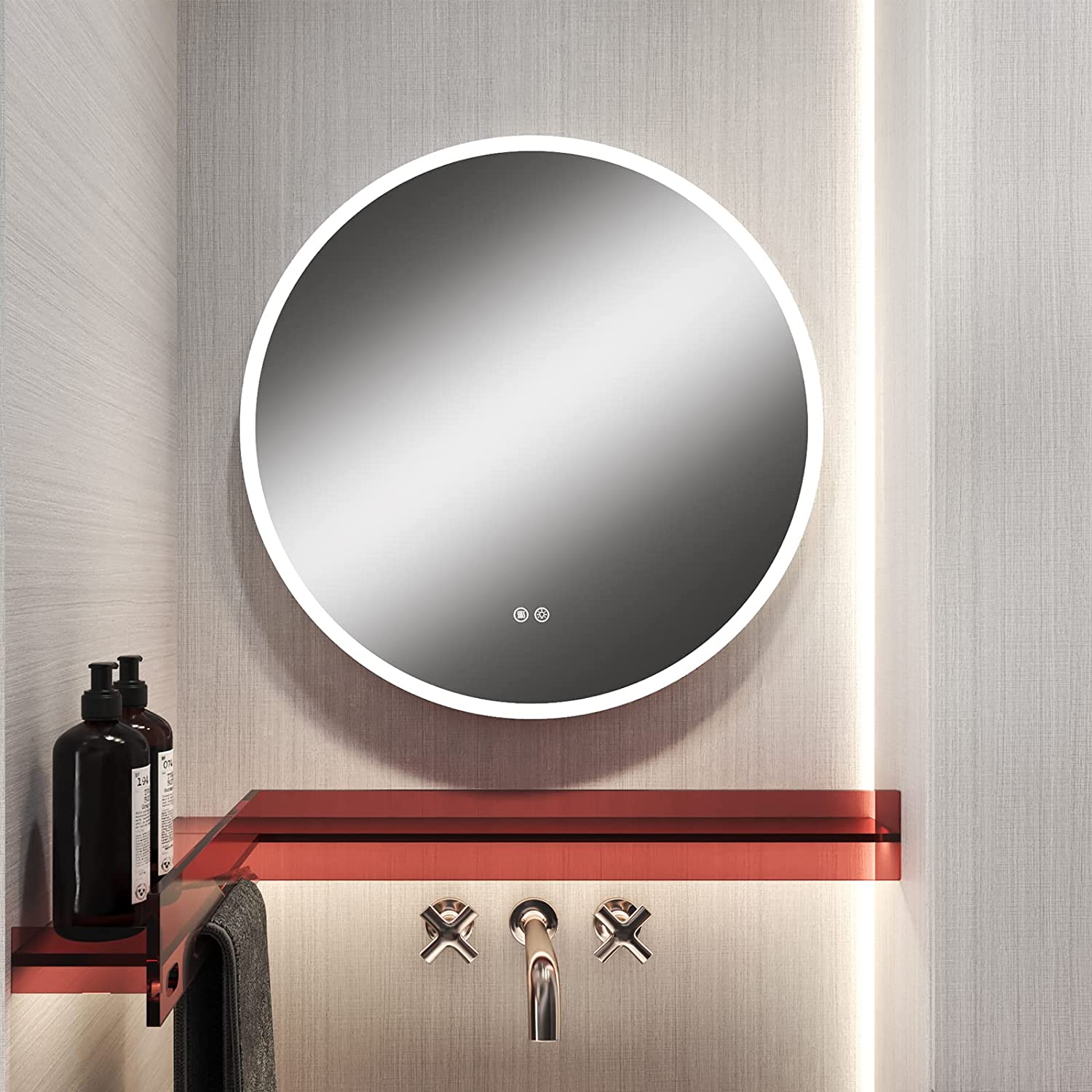 32x32 Inch Electric Mirror Bathroom, Round Lighted Mirror for Bathroom ...