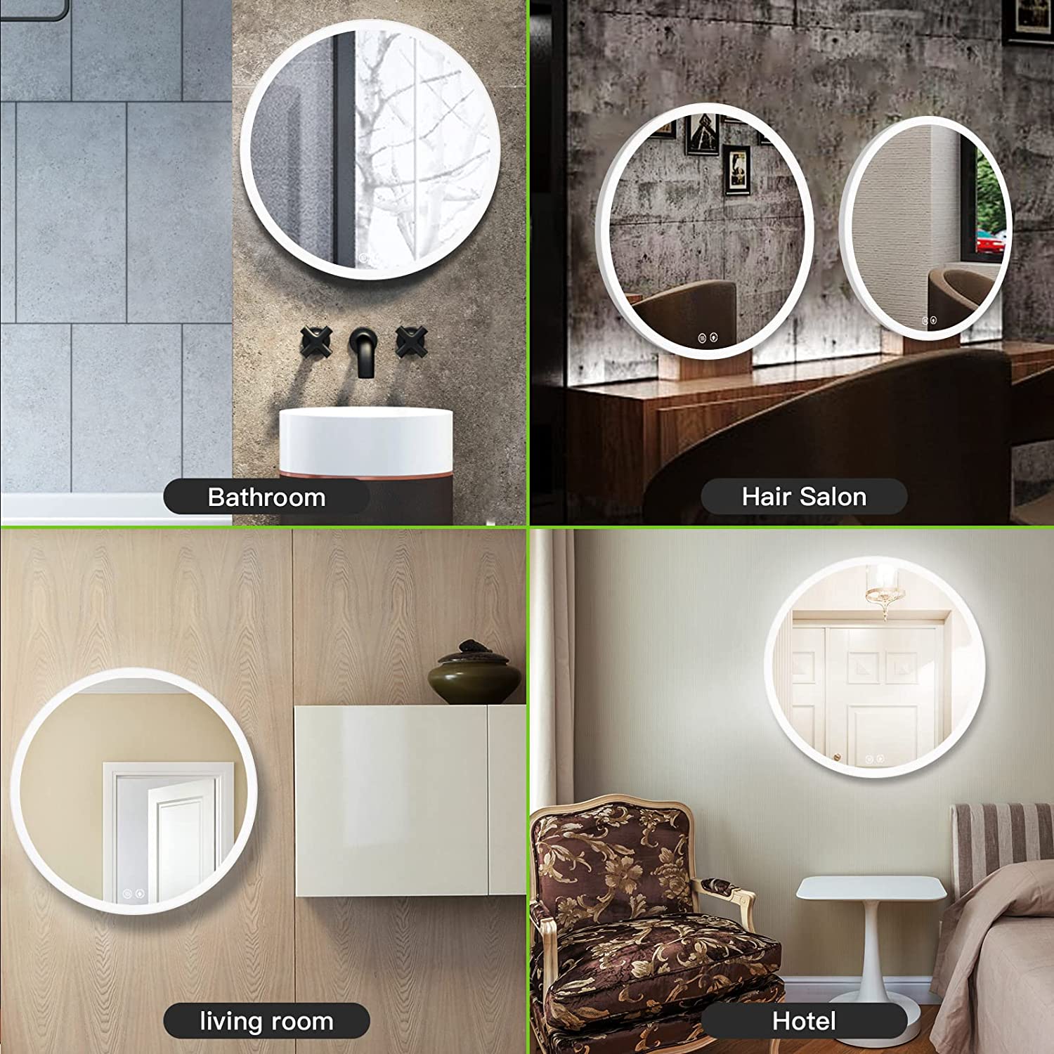 32x32 Inch Electric Mirror Bathroom, Round Lighted Mirror for Bathroom ...