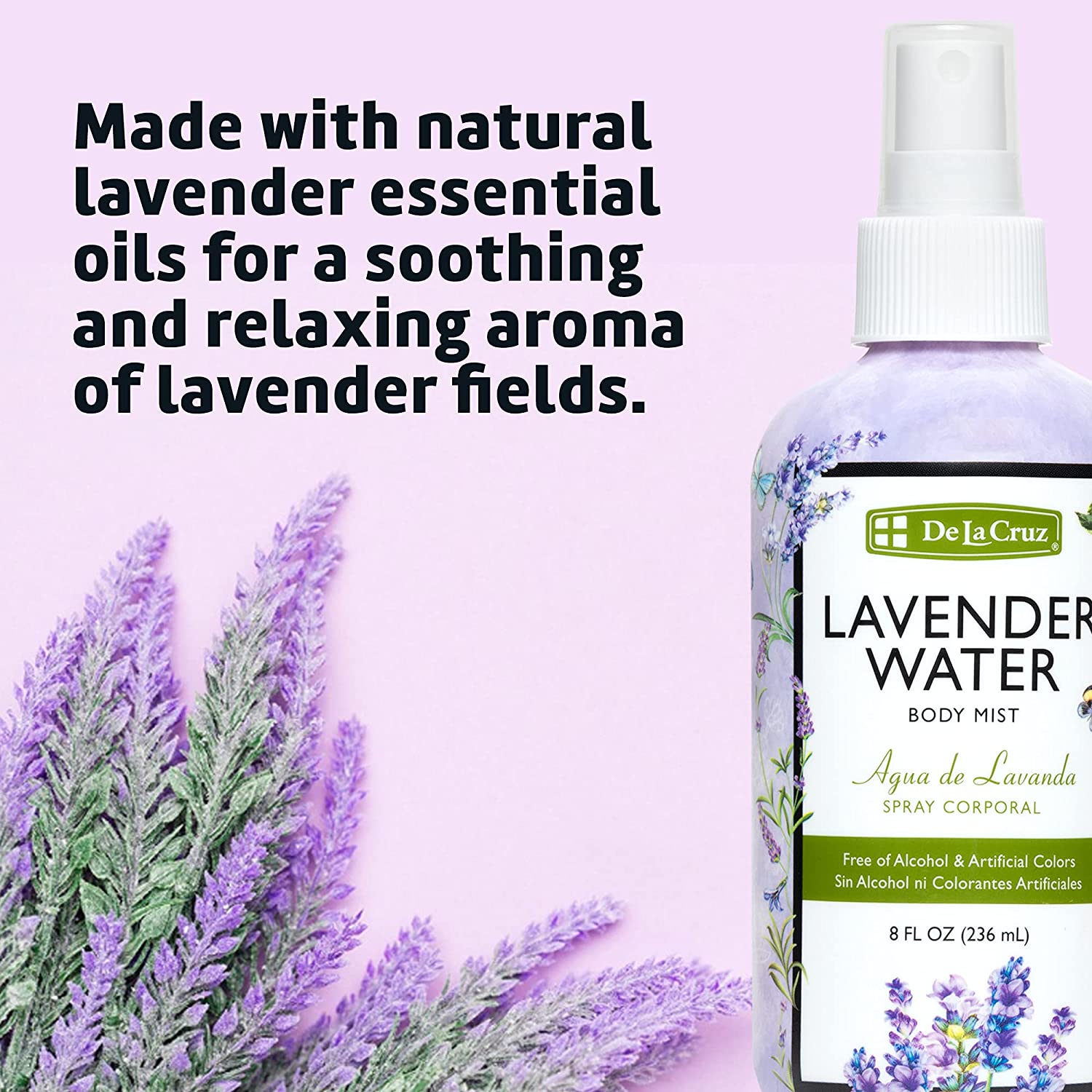 De La Cruz Lavender Water Body Mist - Lavender Spray for Skin and Hair ...