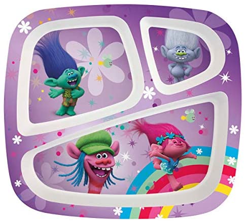 Zak Designs Trolls Movie Dinnerware Melamine 3-Section Divided Plate ...