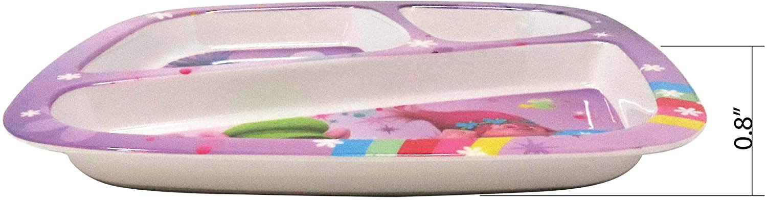 Zak Designs Trolls Movie Dinnerware Melamine 3-Section Divided Plate ...