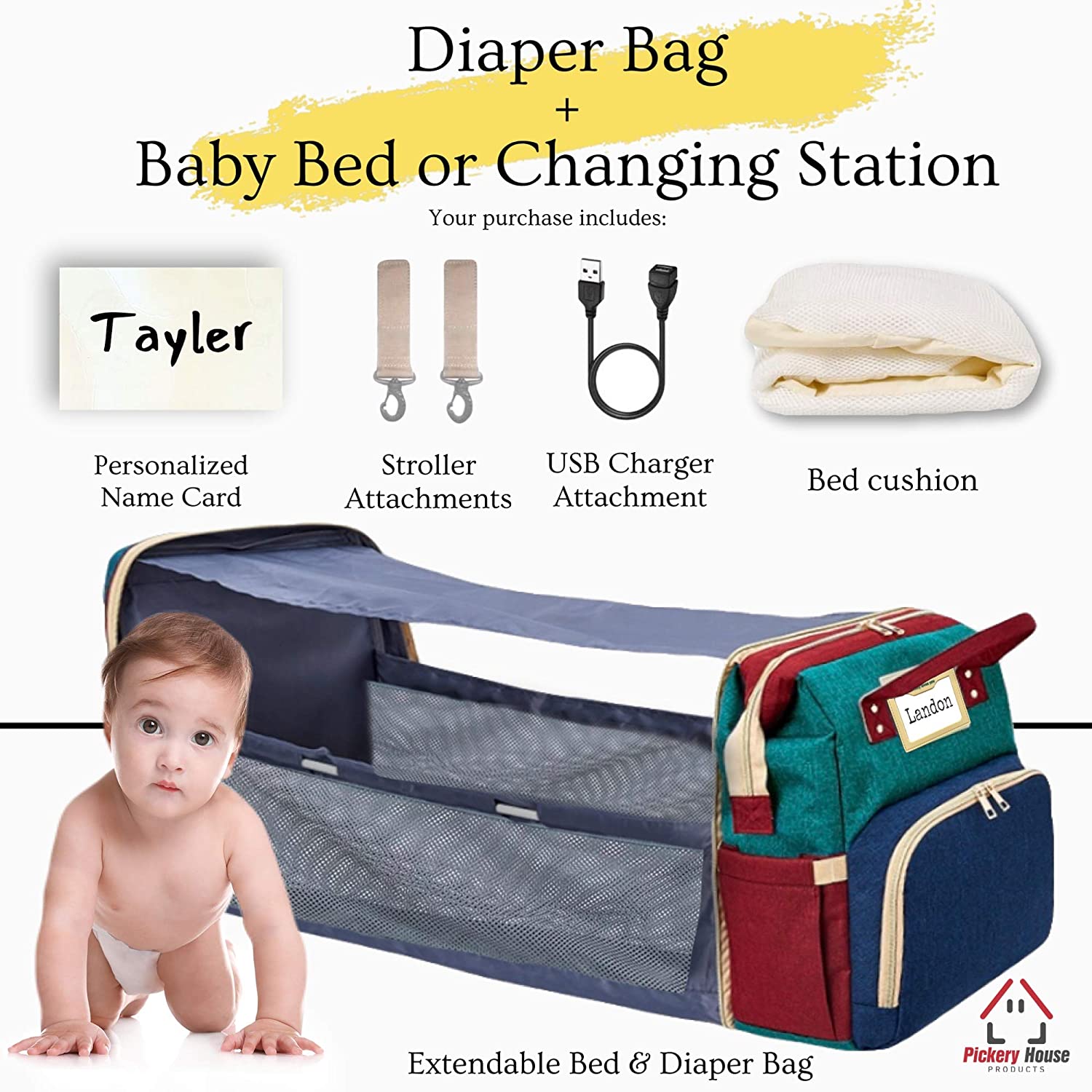 Personalized Diaper Bag Deluxe Package - Custom Printed Monogrammed ...