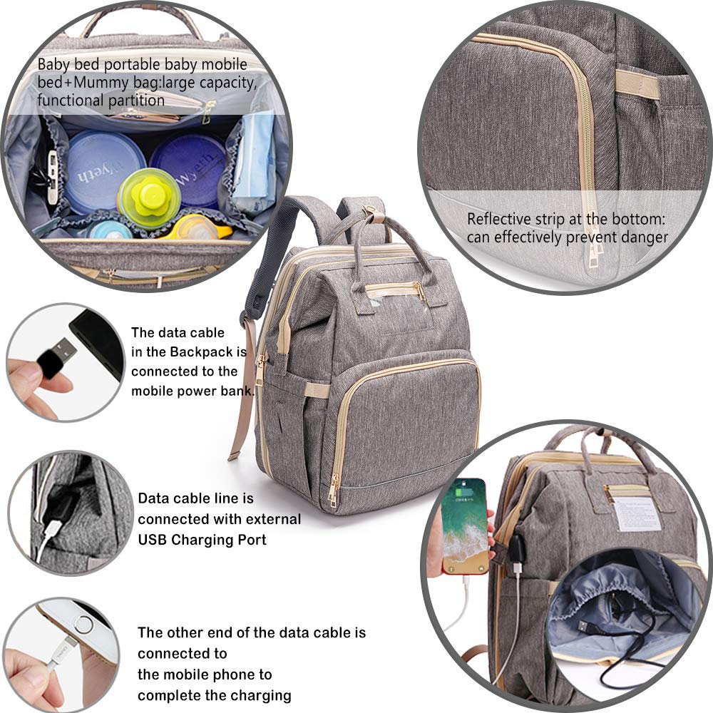 3 in 1 Travel Bassinet Foldable Baby Bed, Mummy Bag Waterproof Backpack ...