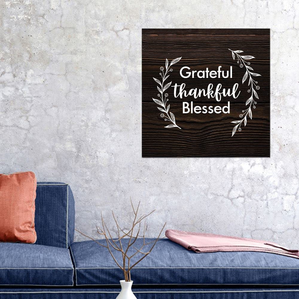 Grateful Thankful Wooden Door Name Signs Welcome Round Wood Sign ...