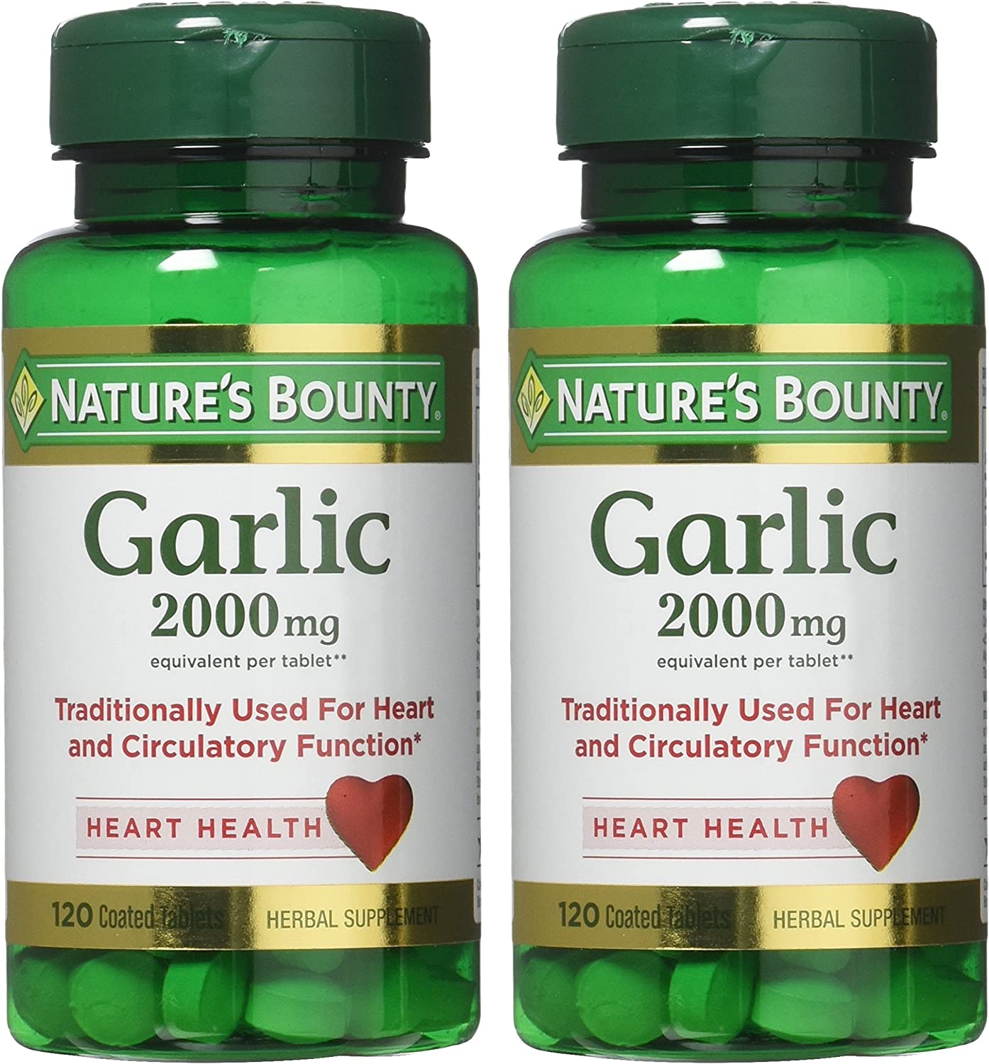 Nature"s Bounty Garlic, 2000mg, 120 Coated Tablets (Pack of 2), 2 Bottles Each of 120 Tablets