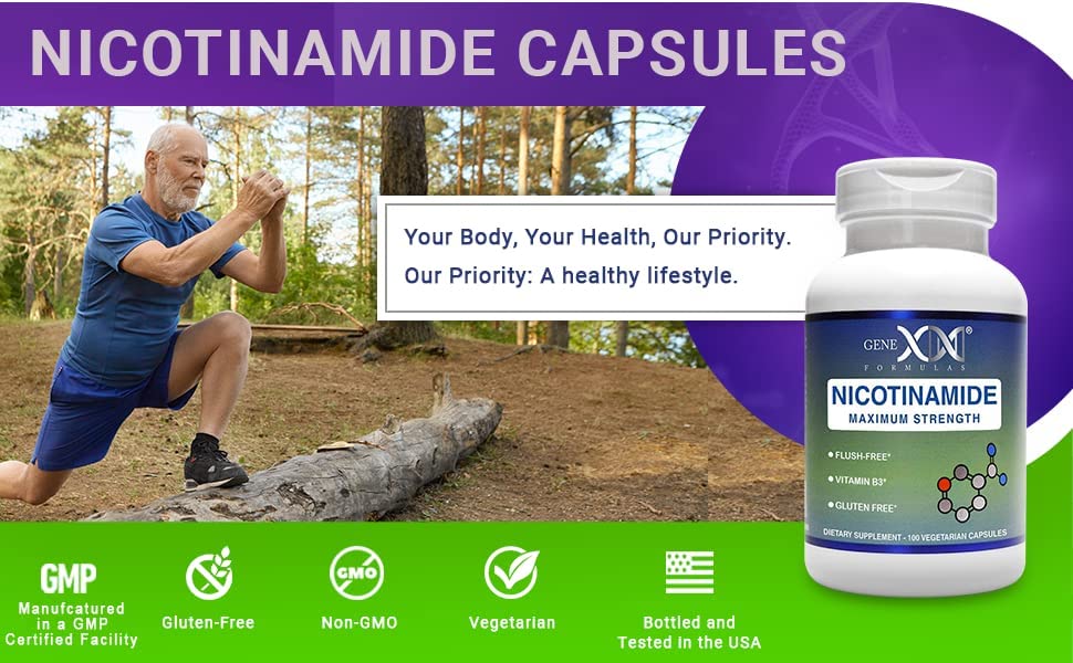 Genex Nicotinamide 500mg 100 Capsules Flush Free Niacin Vitamin B3 for Healthy Skin (not ...