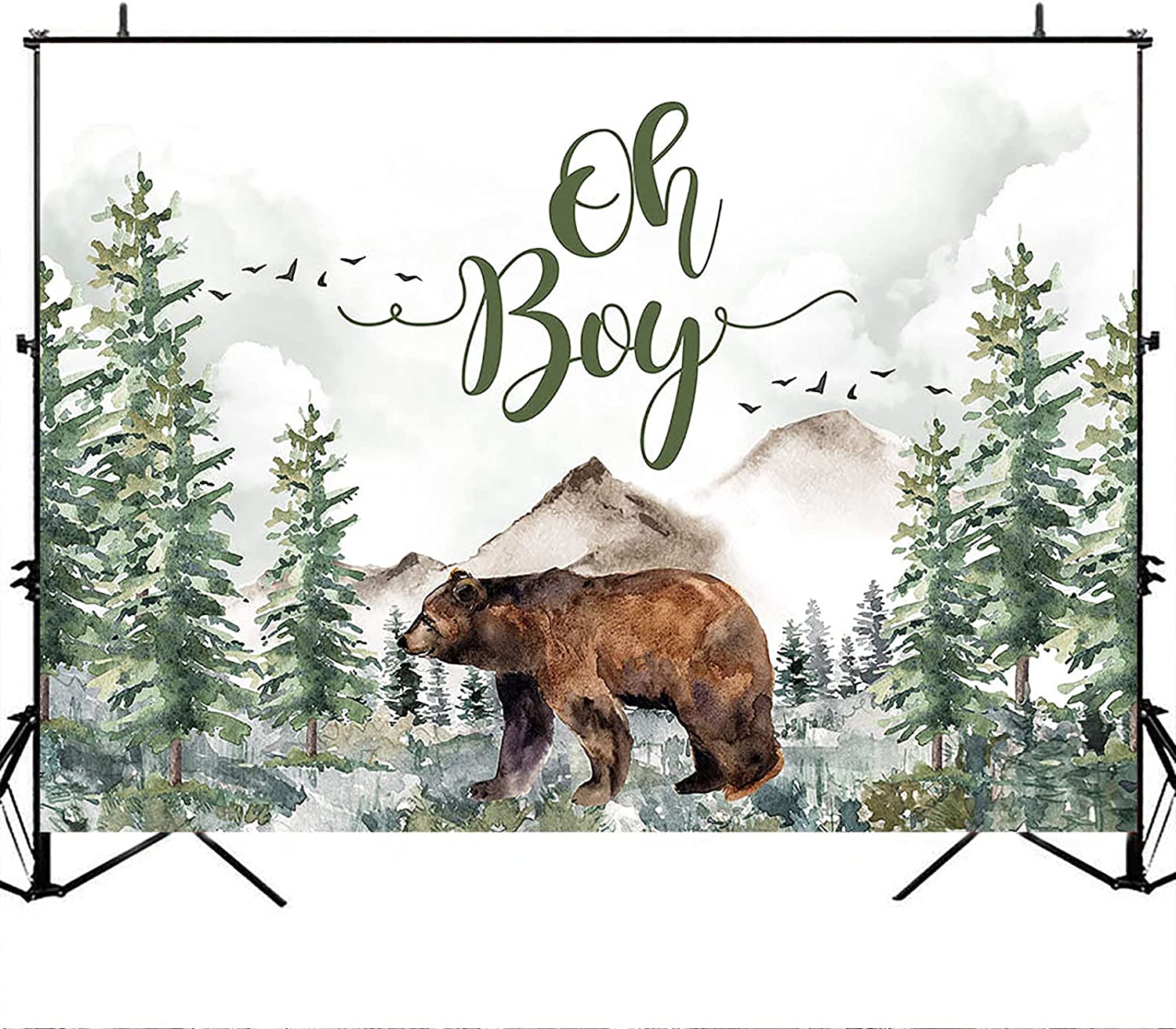 Avezano Forest Adventure Baby Shower Backdrop Boy Rustic Bears Moutain Baby Shower Background ...