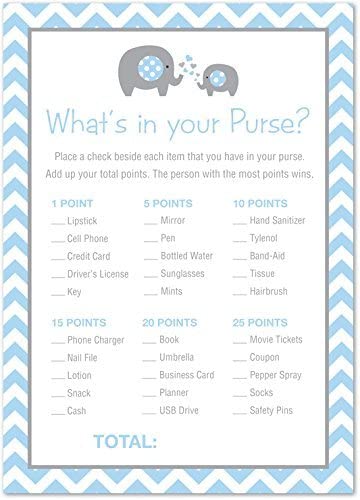 MyExpression.com 24 Chevron Elephant Baby Shower What's In Your Purse ...
