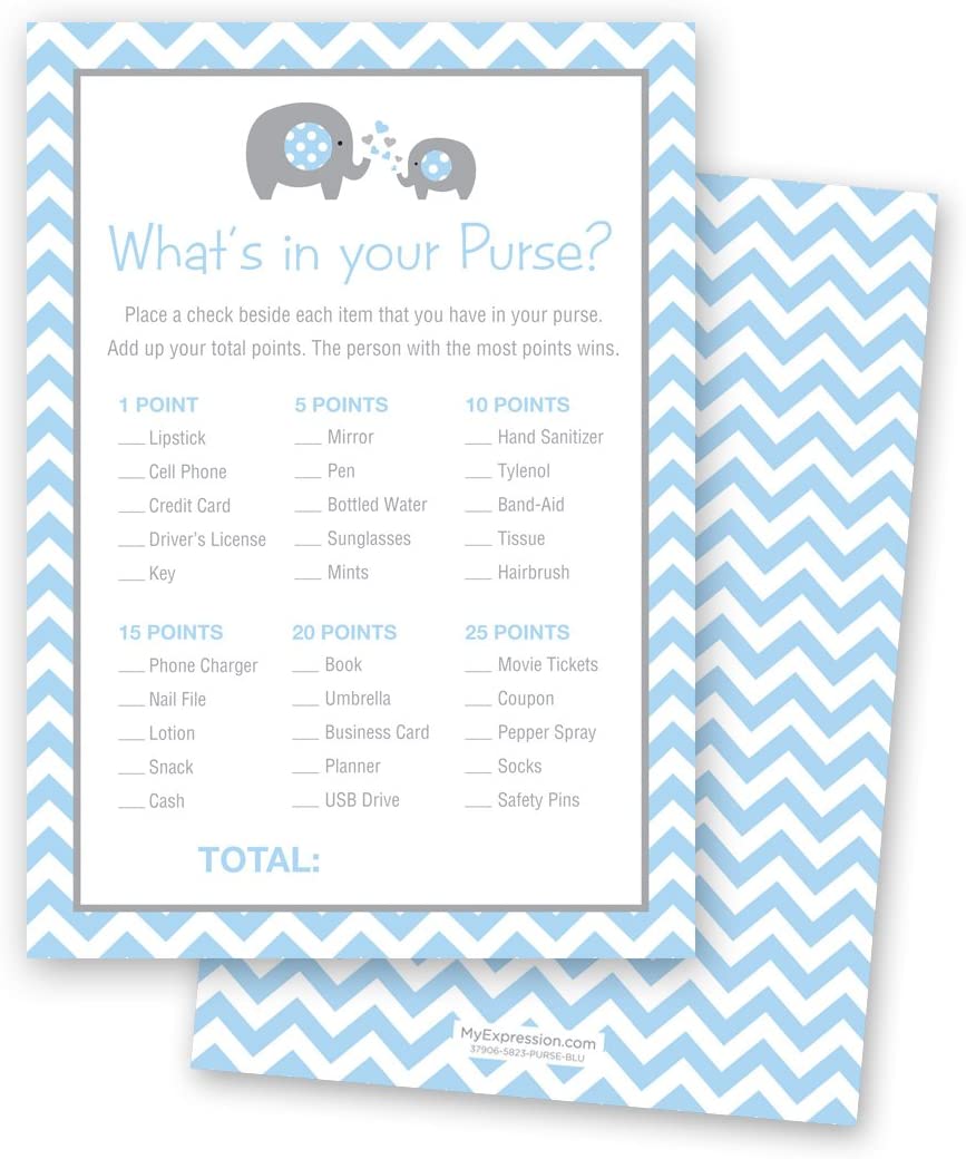 MyExpression.com 24 Chevron Elephant Baby Shower What's In Your Purse ...