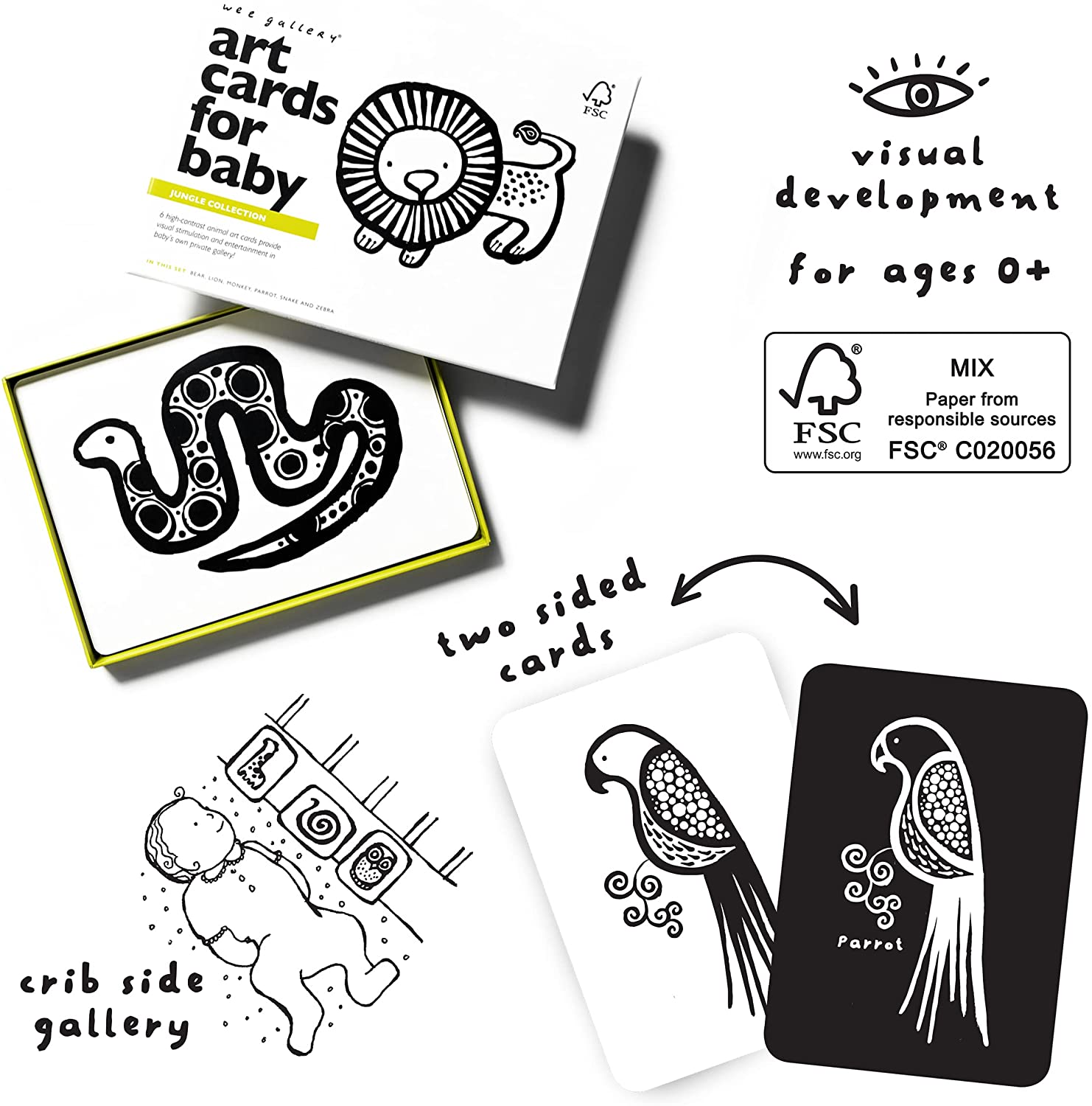 Wee Gallery Black and White Art Flash Cards for Babies, High Contrast ...