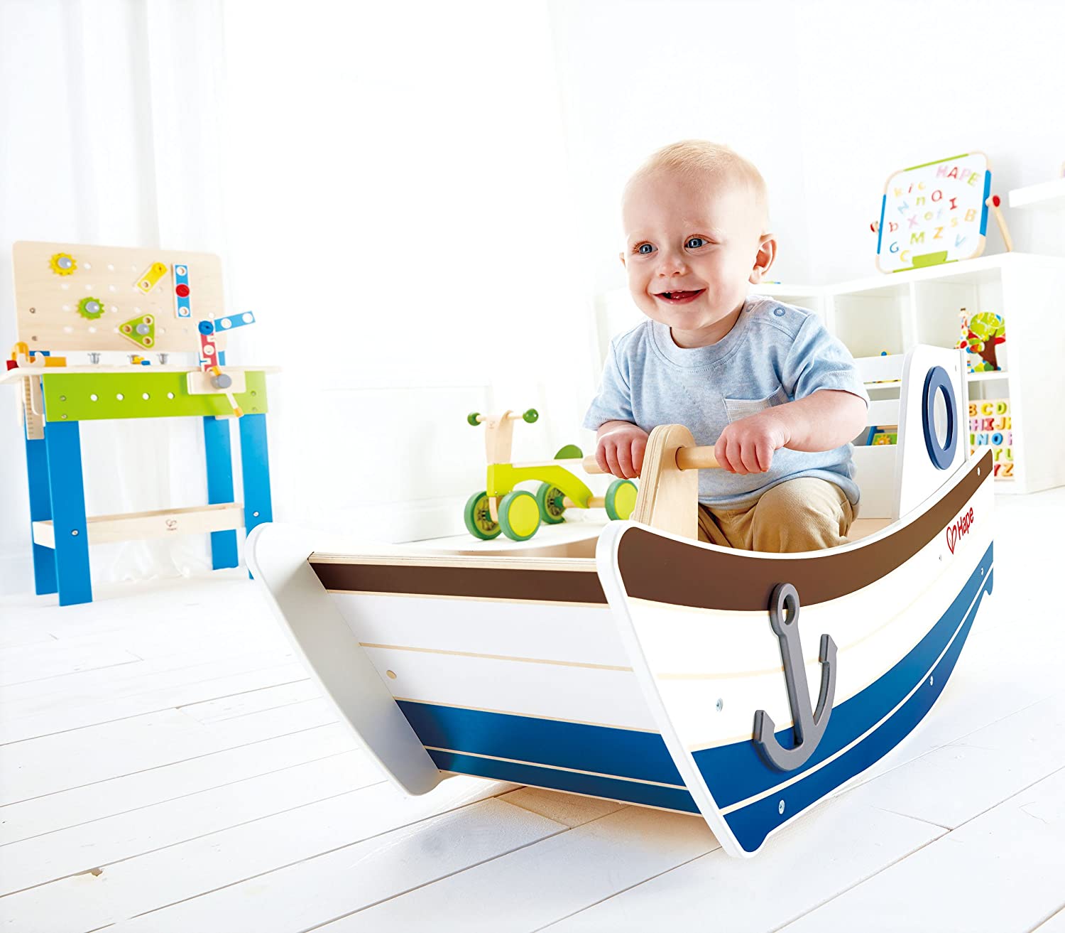 Award Winning Hape High Seas Wooden Toddler Rocking Ride On, L: 32, W ...