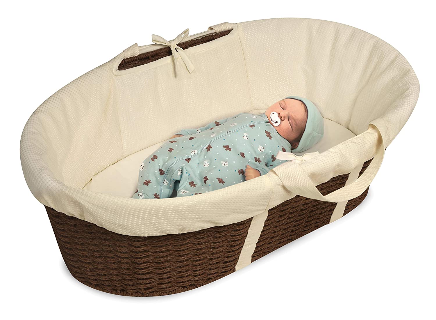 Wicker-Look Woven Baby Moses Basket with Bedding, Sheet, and Pad