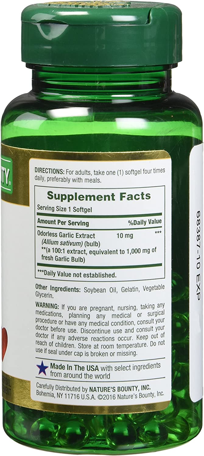 Nature"s Bounty Garlic Extract 1000 mg, 100 Rapid Release Softgels ...