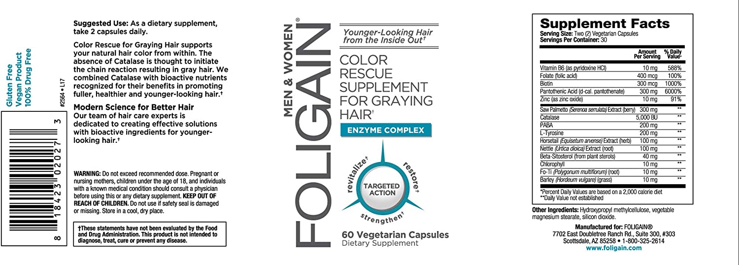 Foligain Color Rescue Supplement for Graying Hair, Healthy Hair ...