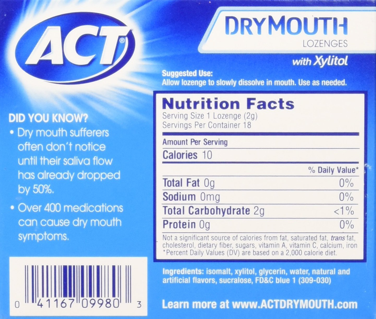 ACT Dry Mouth Soothing Mint Lozenges 18 ea (Pack of 3)