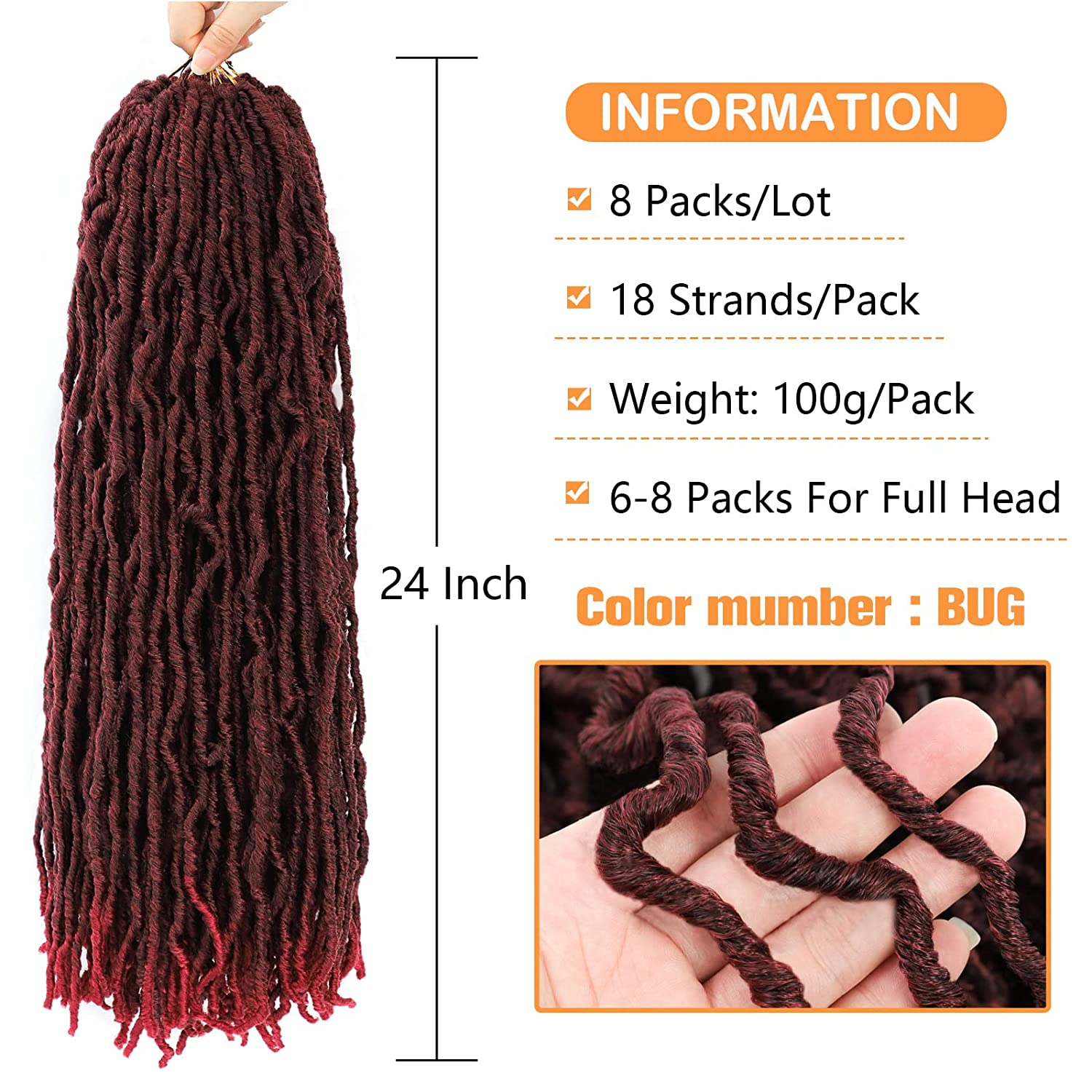 Lihui Burgundy Soft Locs, Crochet Faux Locs 24 Inch 144 Strands, Pre ...