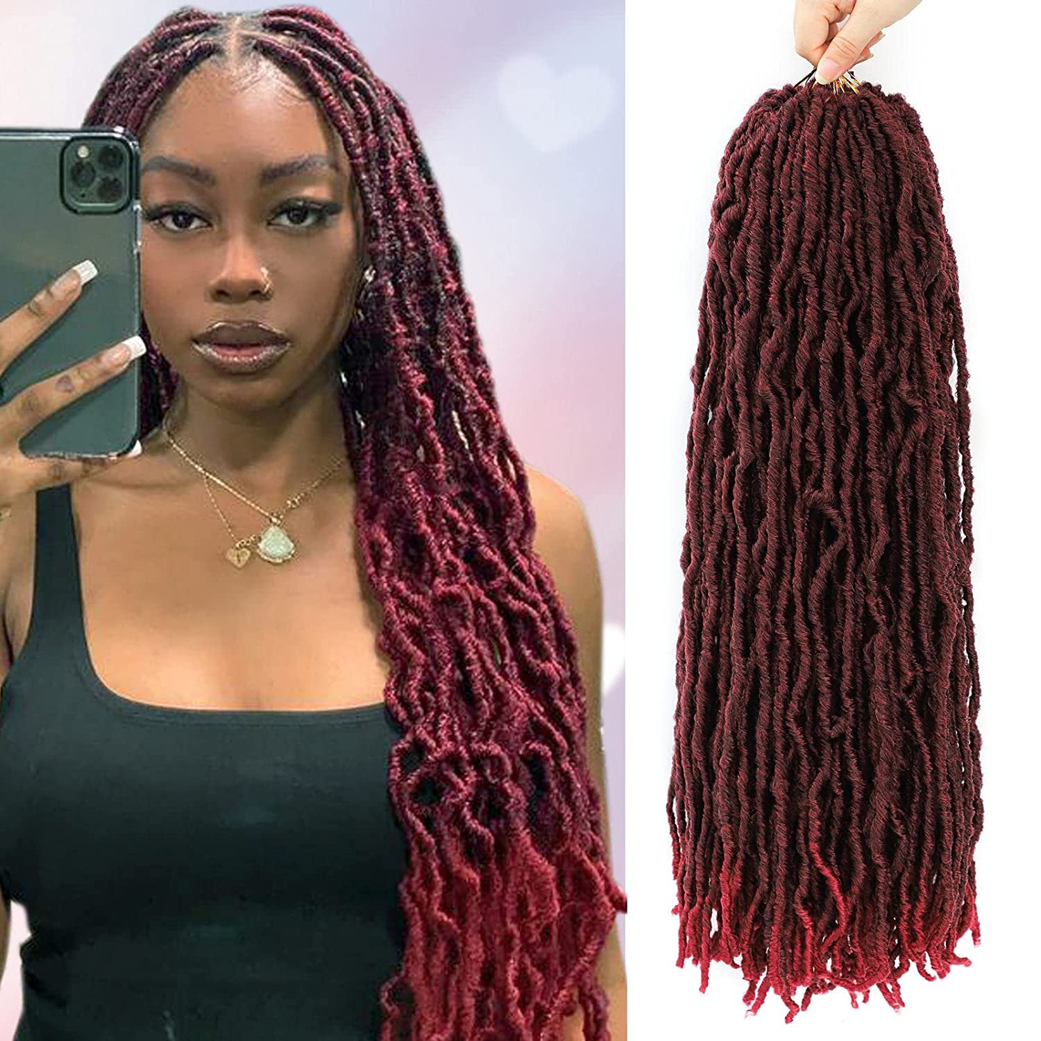 Lihui Burgundy Soft Locs, Crochet Faux Locs 24 Inch 144 Strands, Pre ...
