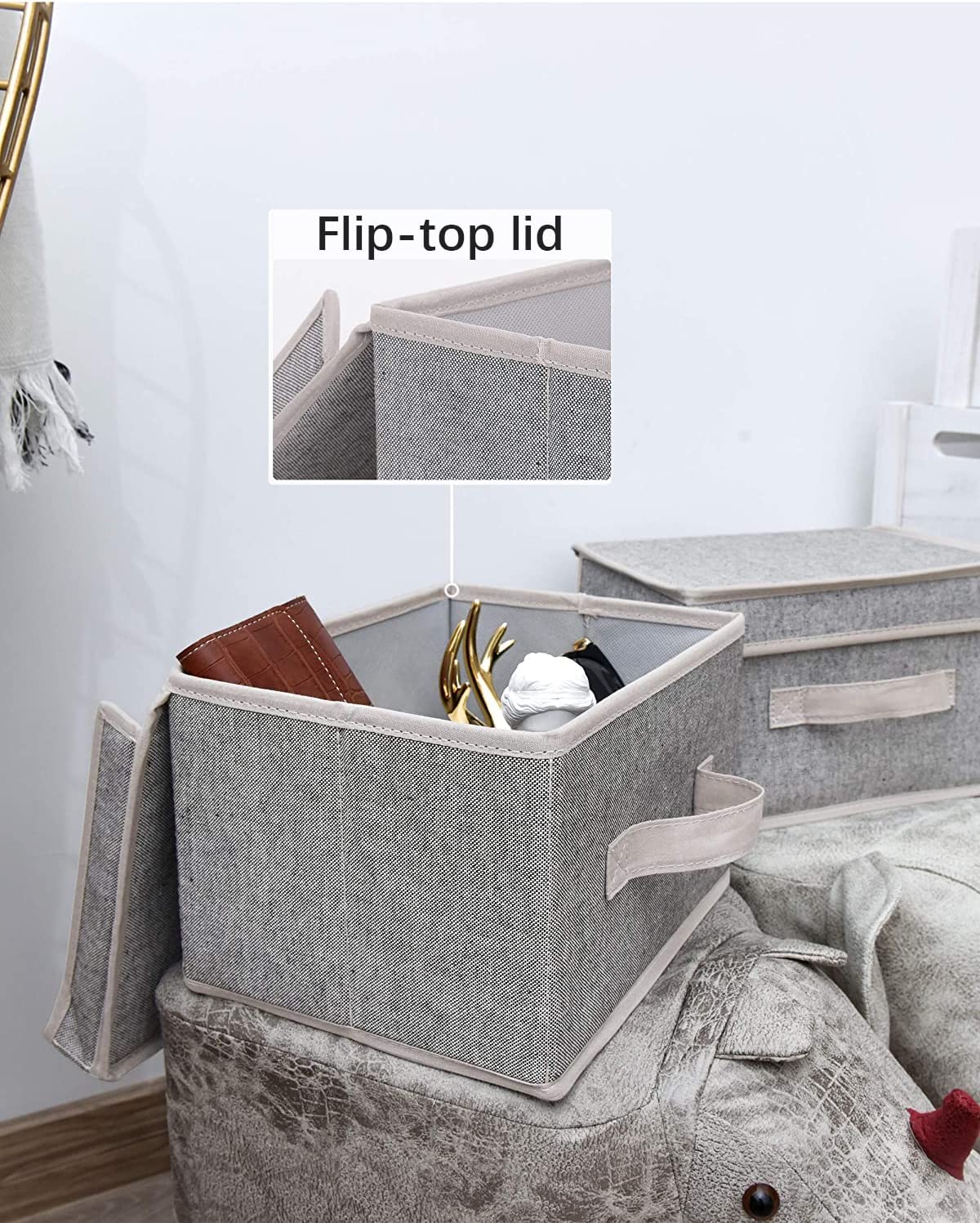 StorageWorks Decorative Storage Boxes, Canvas Basket with Lid and ...