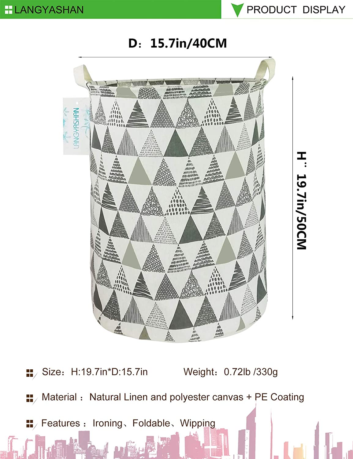 LANGYASHAN Laundry Basket Canvas Fabric Collapsible Organizer Basket ...