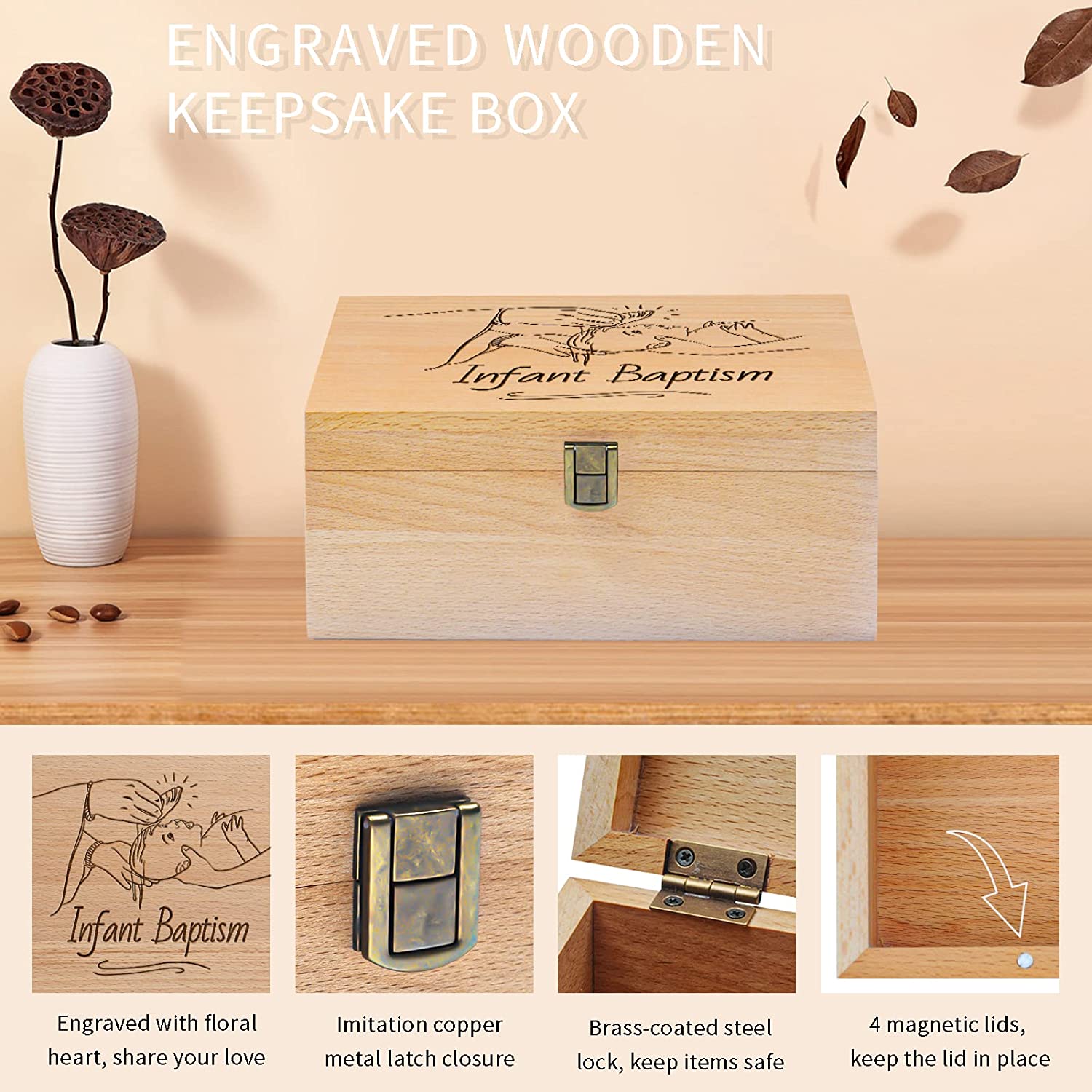 EXISTING Infant Baptism Wooden Memory Keepsake Box, Laser Engraved Wood ...