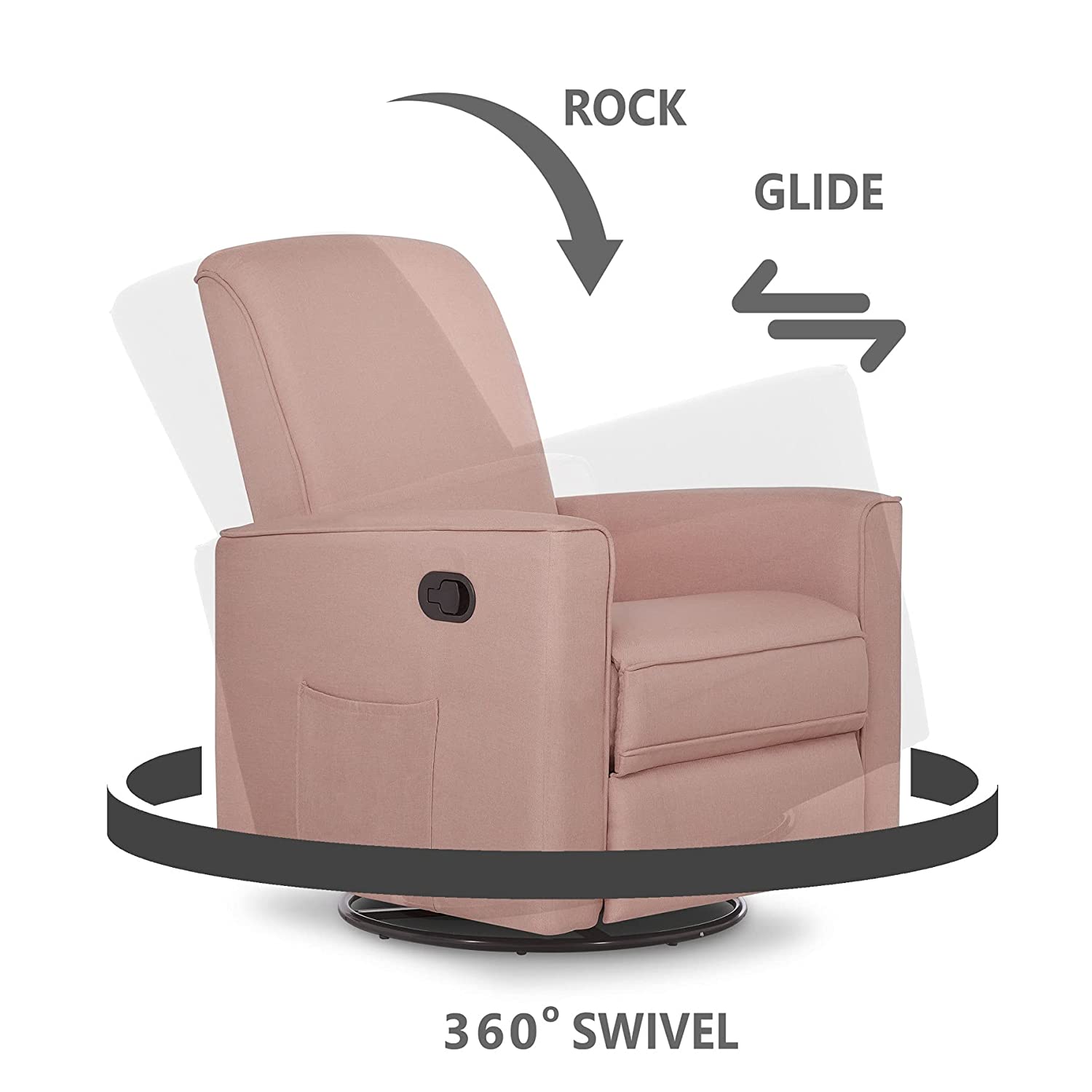 Evolur Raleigh Basic Glider, Recliner and Rocker in Pink