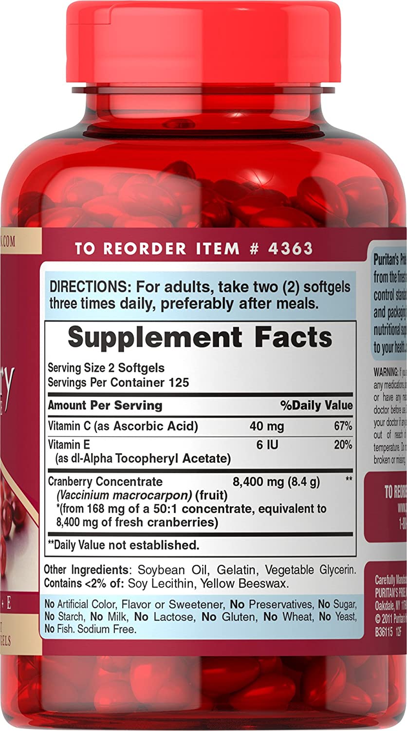 Puritans Pride Cranberry Fruit Concentrate With C And E 4200 Mg 250 Count