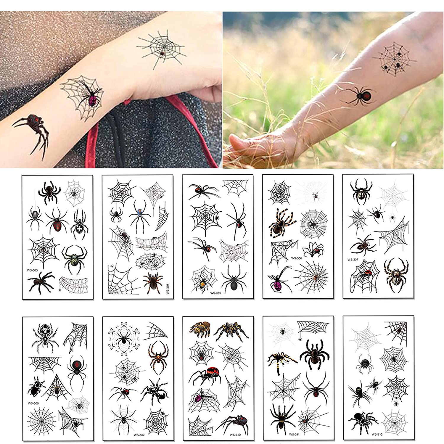 10 Sheets Halloween Spider Temporary Tattoos for Adult and Kids ...