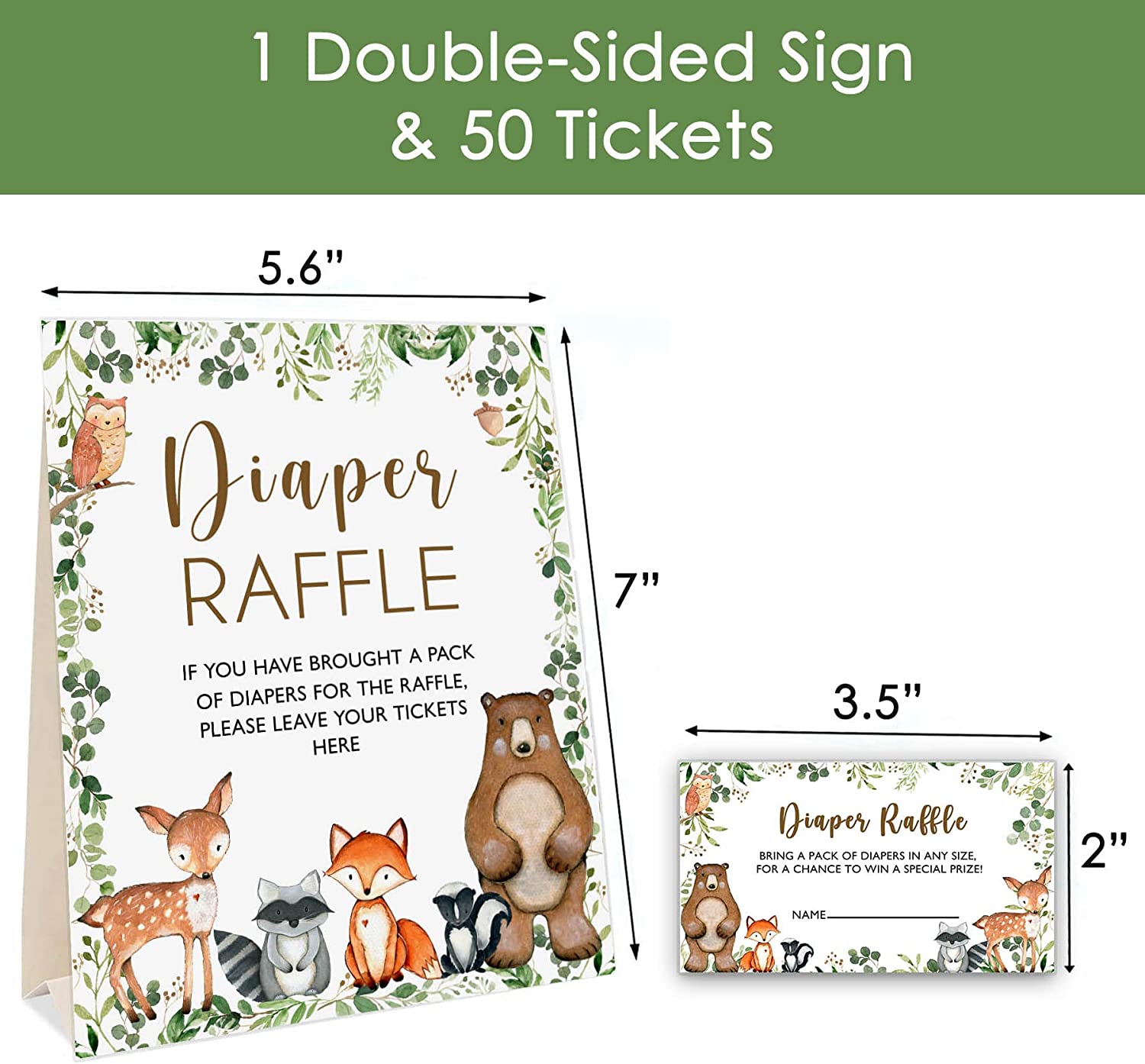 Yuzioey Woodland Diaper Raffle Tickets and Sign, Woodland Forest Baby ...