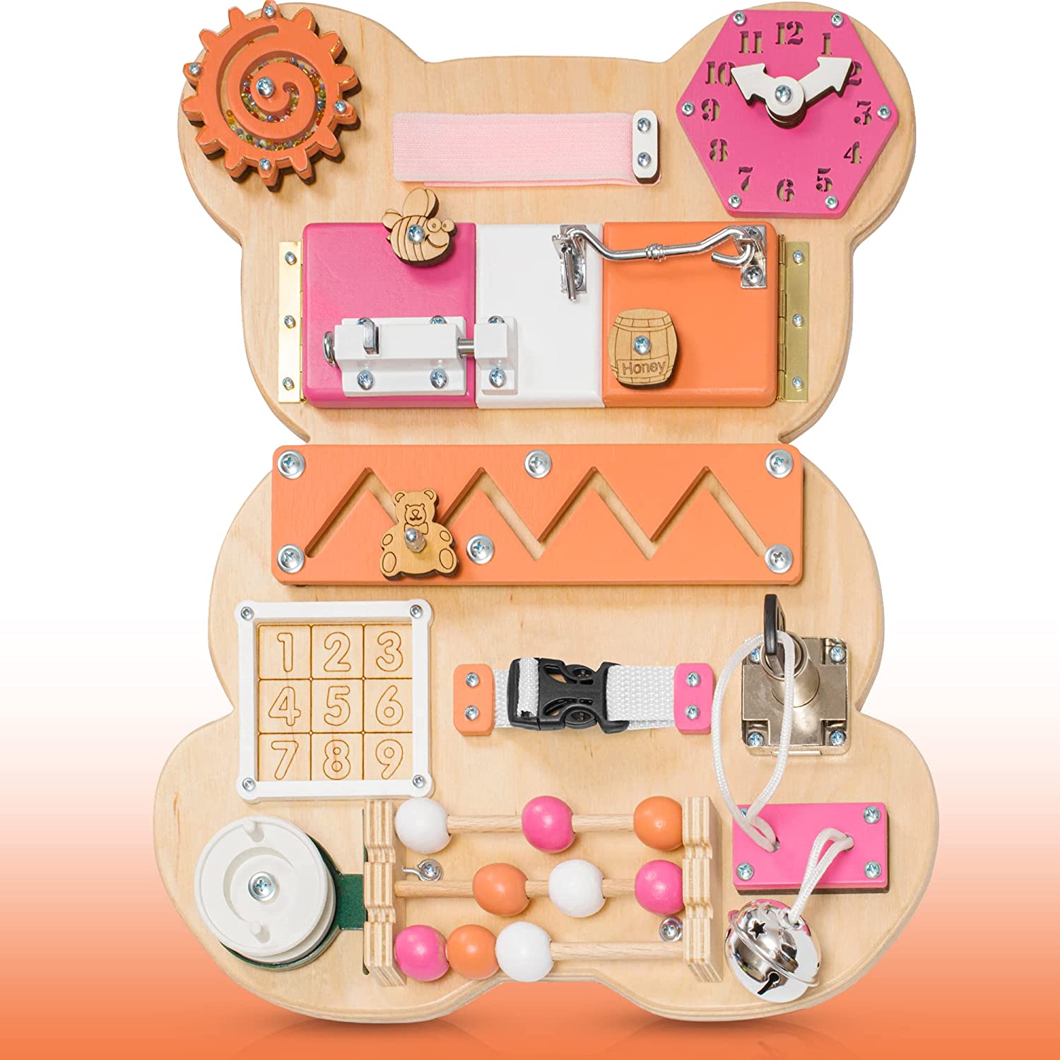 Toddler Busy Board Bear for 1 2 3 Year Old - Wooden Handmade Baby ...