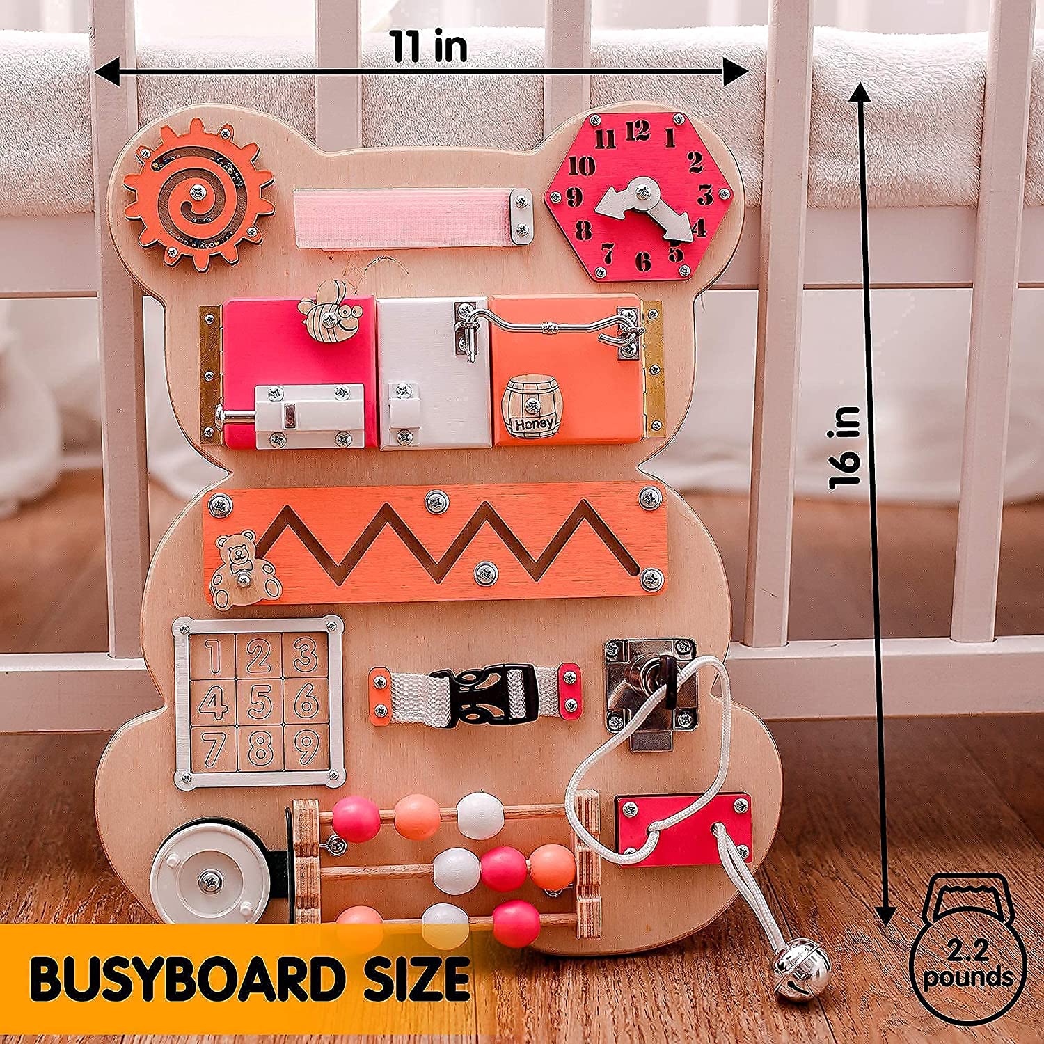 Toddler Busy Board Bear for 1 2 3 Year Old - Wooden Handmade Baby ...