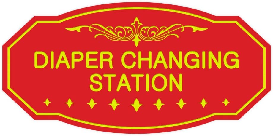 Signs ByLITA Victorian Diaper Changing Station Sign(Red/Yellow) - Small