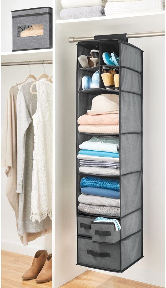 mDesign Fabric Over Closet Rod Hanging Storage Organizer with 7 Open ...
