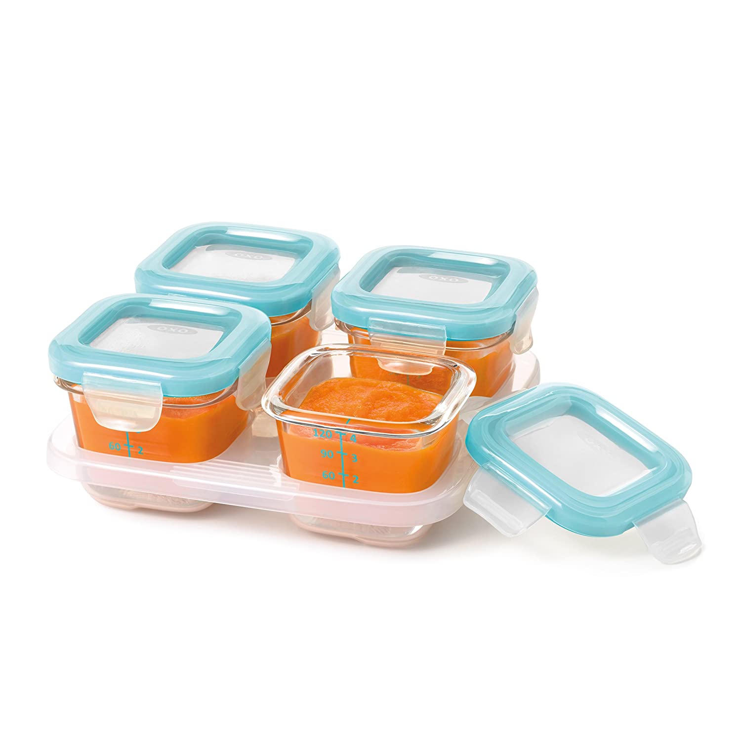 OXO Tot Glass Baby Blocks Food Storage Containers, AquaNew Colors Available