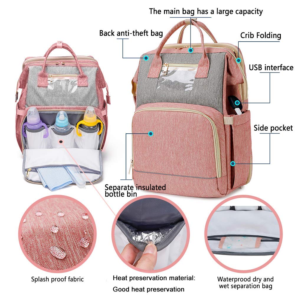 3 in 1 Travel Bassinet Foldable Baby Bed, Mummy Bag Waterproof Backpack ...