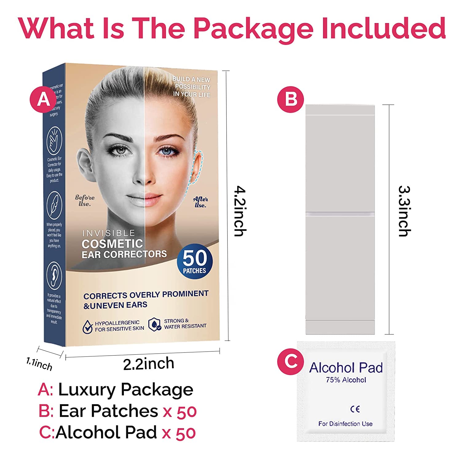 Cosmetic Ear Corrector, 50 PCS, Ear Stickers for Big Ears, No Surgery ...