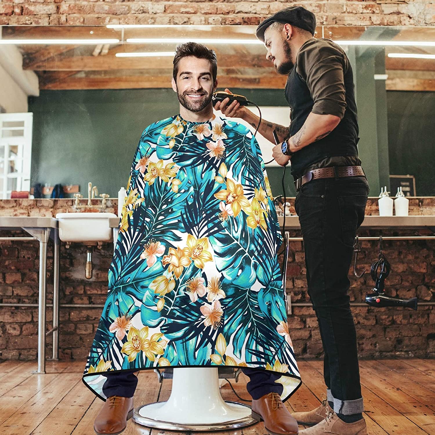 visesunny Barber Cape Blue Palm Leaf Flower Floral Polyester Hair ...