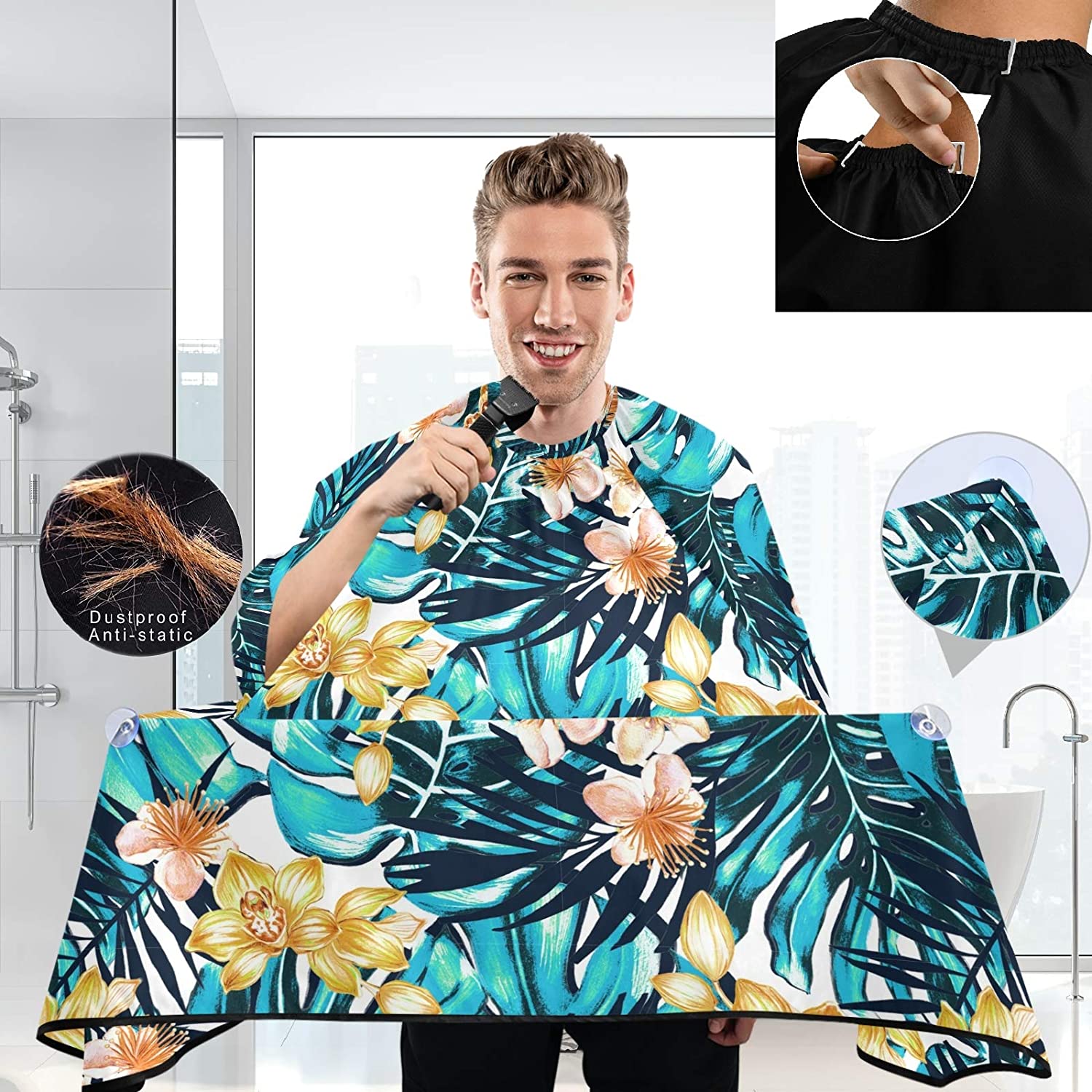 visesunny Barber Cape Blue Palm Leaf Flower Floral Polyester Hair ...