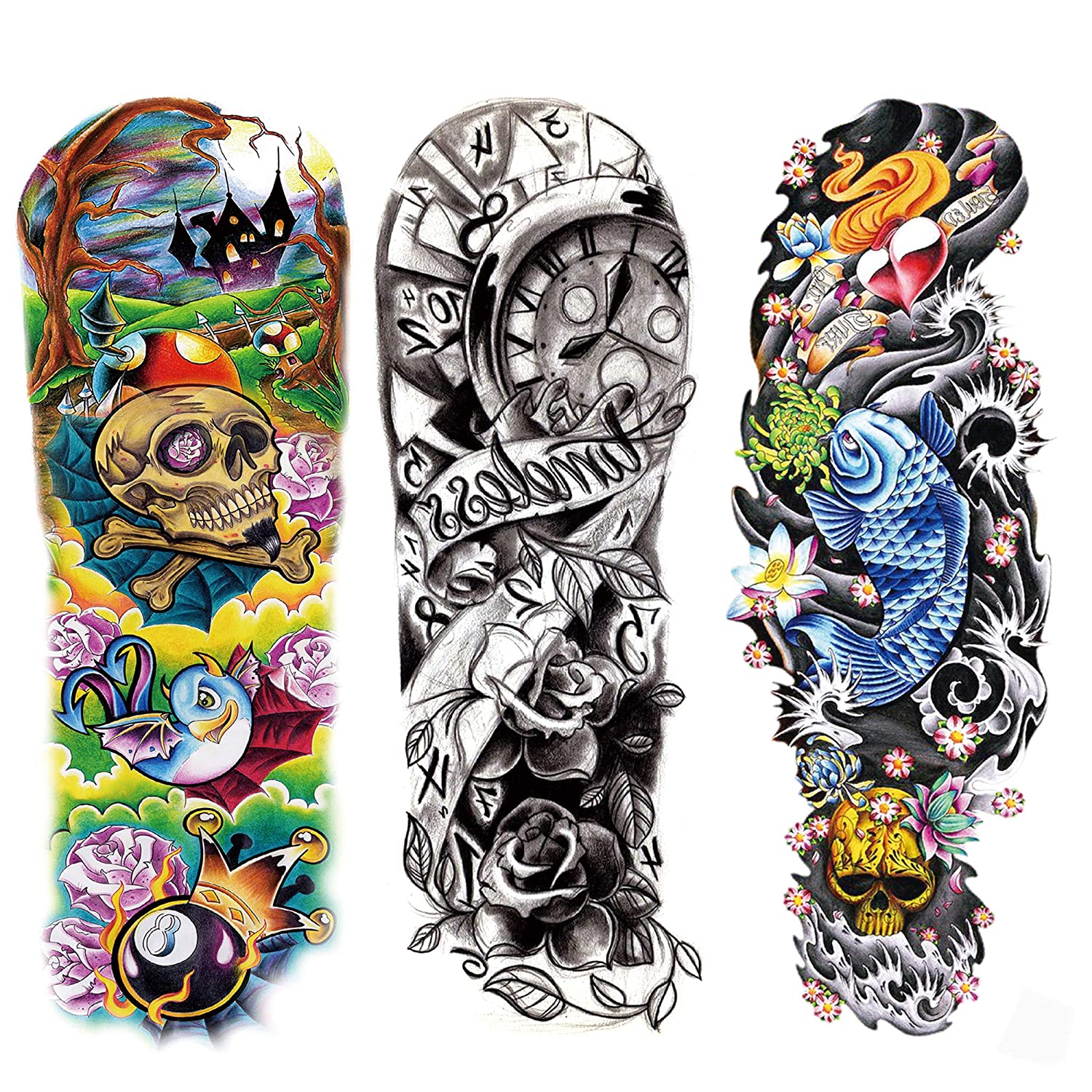 Full arm temporary tattoo, waterproof temporary tattoo, black and color ...