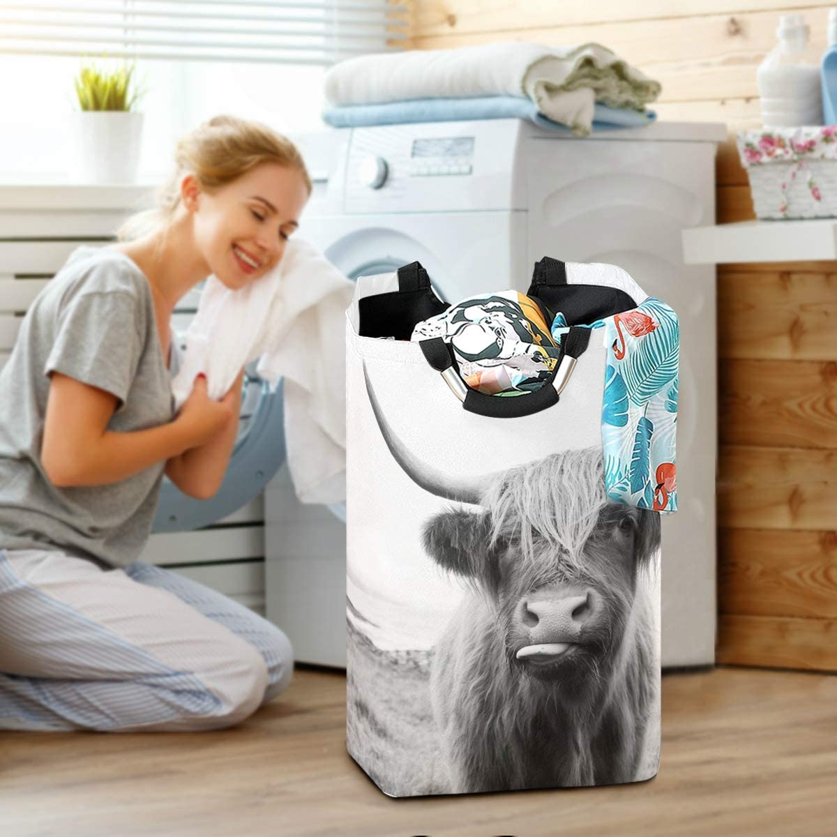 Blueangle Funny Scottish Highland Cow Laundry Basket Collapsible Oxford ...