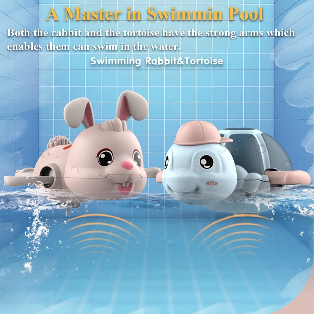 NEXTAKE Windup Hare & Tortoise Bath Toy, Wind-up Rabbit Water Toy ...