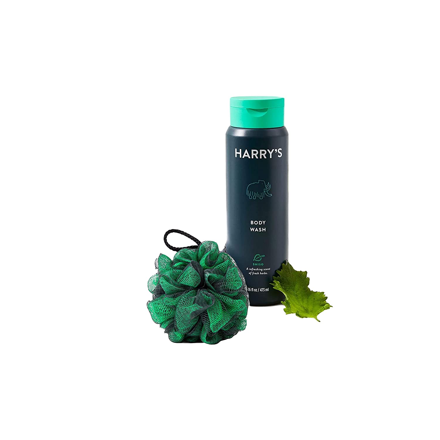 Harry"s Shiso Body Wash 16 oz Bundle with Green Pouf