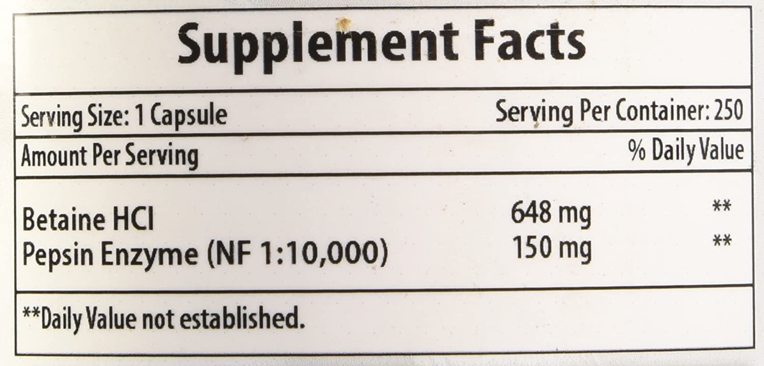 Best Naturals Betaine HCL 648 mg 250 Capsules