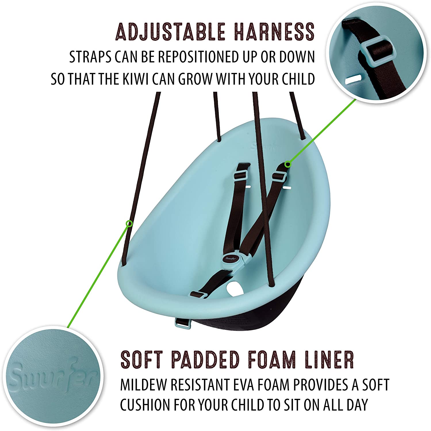 Swurfer Kiwi - Your Child's First Swing with Ergonomic Foam-Lined Shell ...