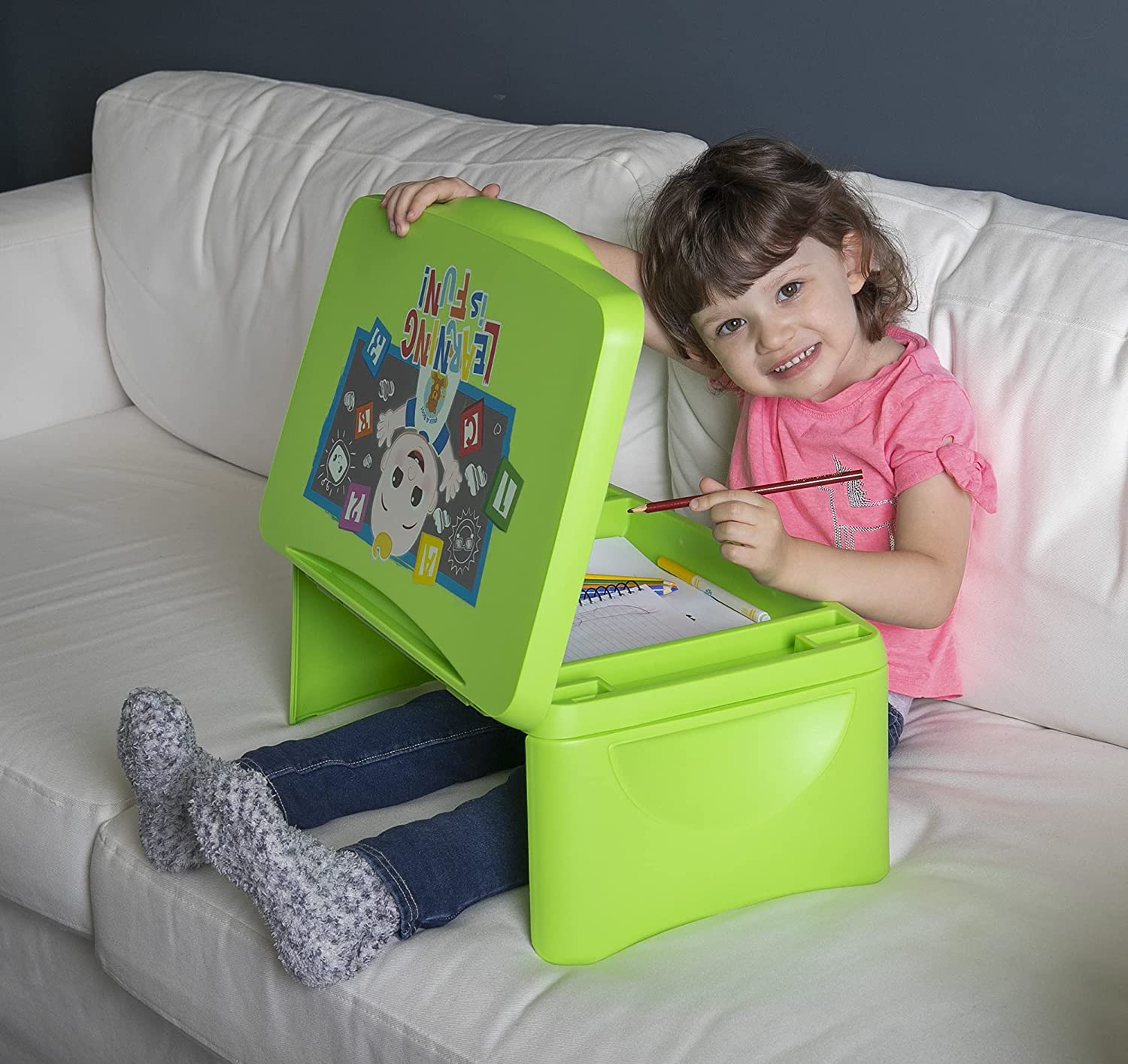 CoCoMelon Kids Lap Desk with Storage - Folding Lid and Collapsible ...