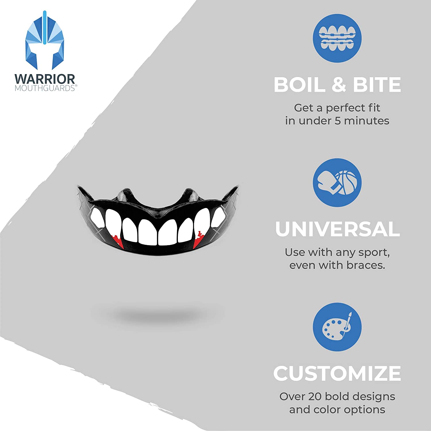 Warrior Mouthguards - Vampire Fang Moldable Mouth Guard with Case for ...