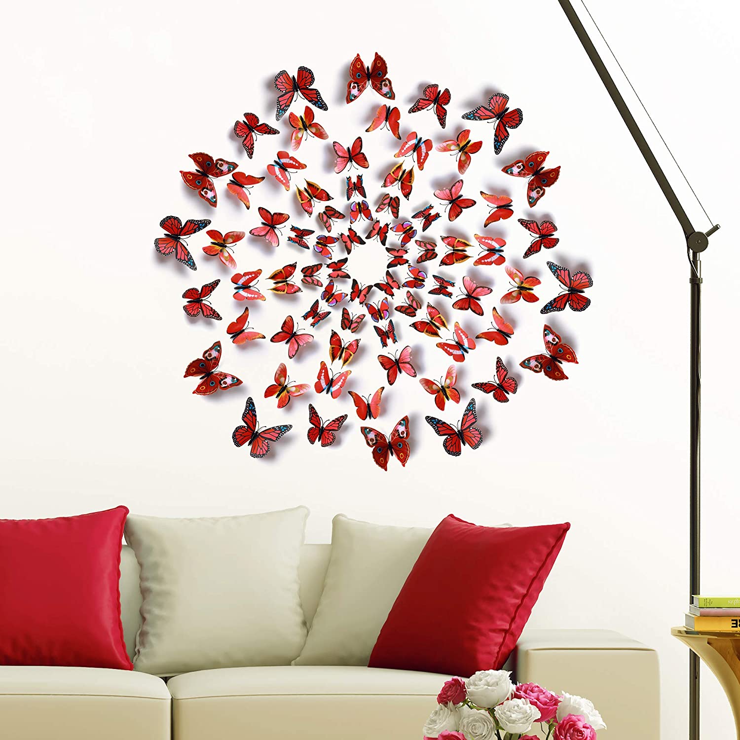 Amaonm\xc2\xae 60 Pcs 5 Packages Beautiful 3D Butterfly Wall Decals ...