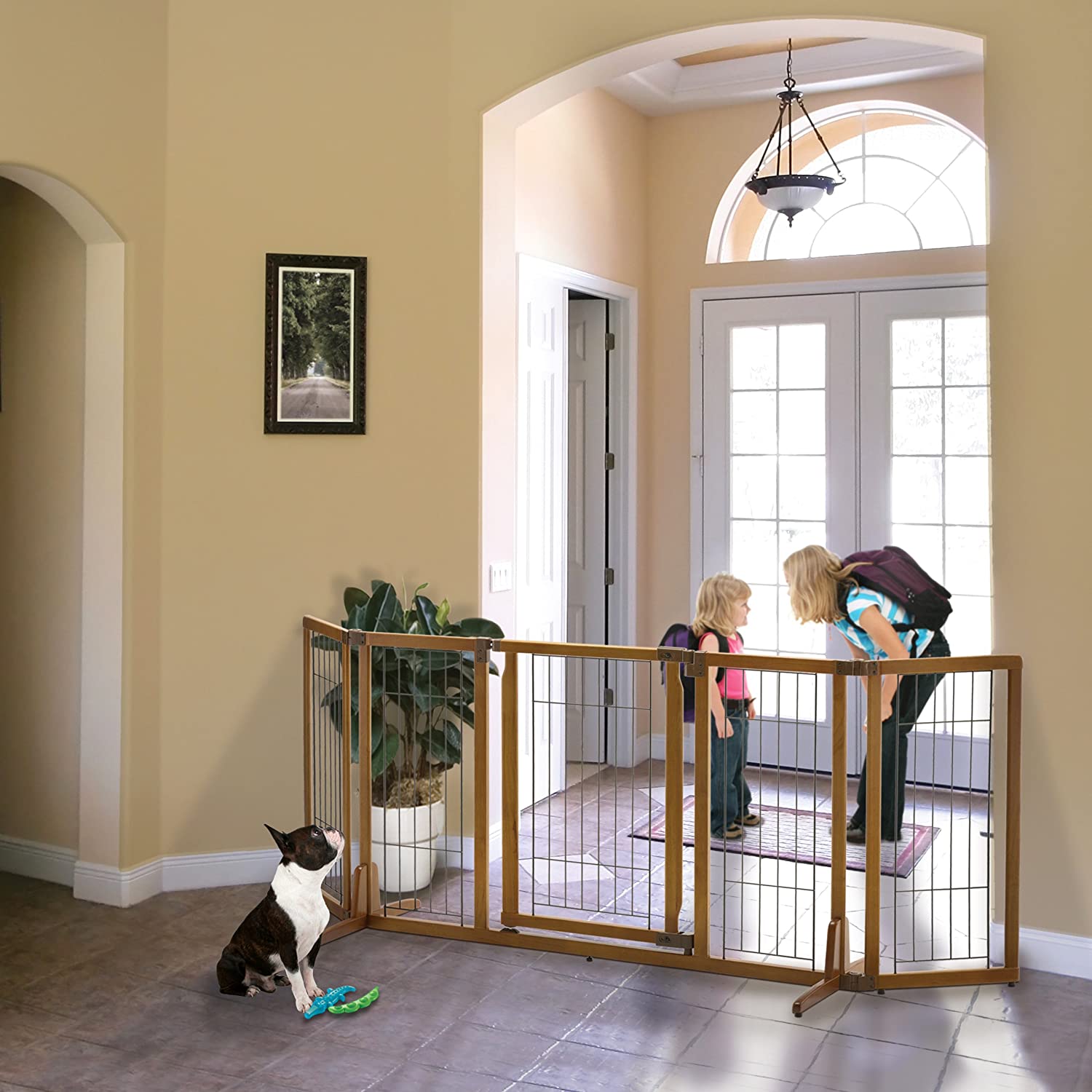 Richell Wide Premium Plus Freestanding Pet Gate with Door, 55" to 84 ...
