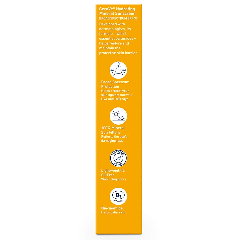 CeraVe 100% Mineral Sunscreen SPF 30 | Face Sunscreen with Zinc Oxide ...