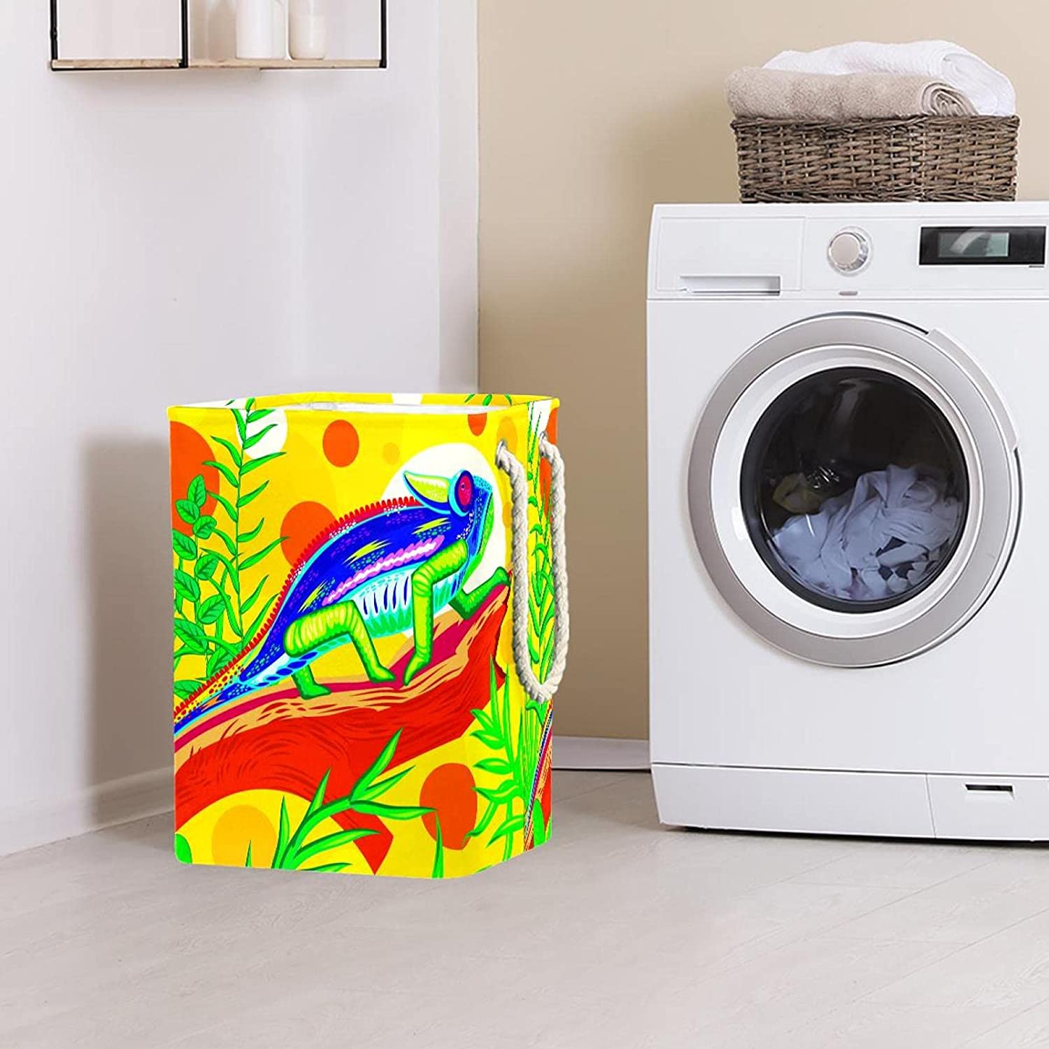 Colorful Chameleon Yellow Large Laundry Hamper With Easy Carry Handle ...