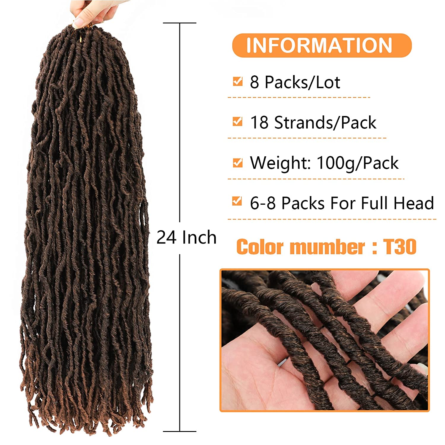 Lihui Soft Locs Crochet Hair 24 Inch 144 Strands Crochet Faux Locs Hair ...